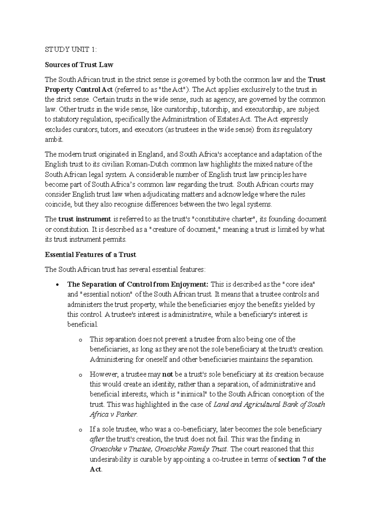 Study UNIT 1-9: Trust Law Exam Notes and Key Concepts - Studocu