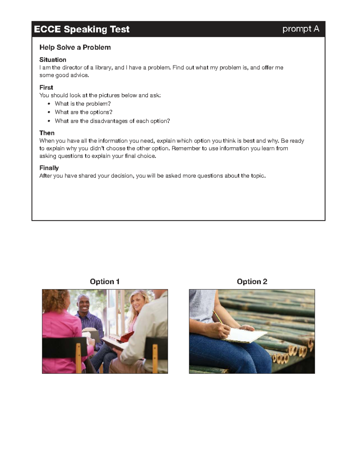 ECCE Speaking Test: Sample Prompt A - Problem Solving Guide - Studocu