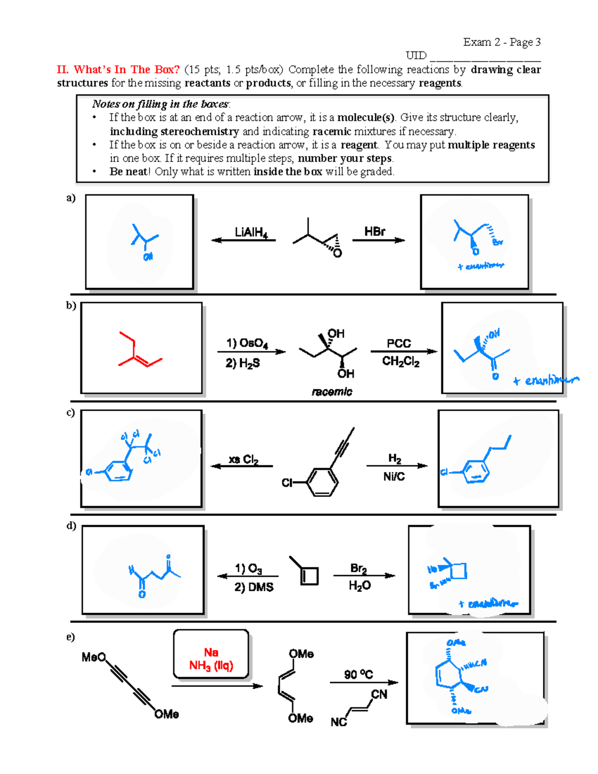 UID II Exam 2 Practice Test 4 - Reaction Structures and Reagents - Studocu