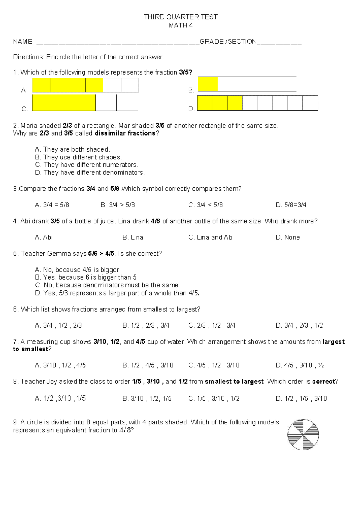 Grade 4 Math Periodical Test Q3: Comprehensive Review - Studocu