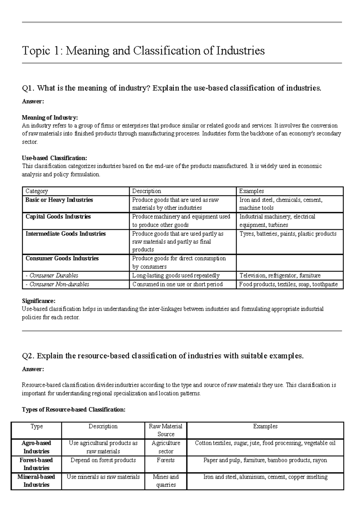UNI 1 ECO Notes: Meaning, Classification & Factors of Industries - Studocu