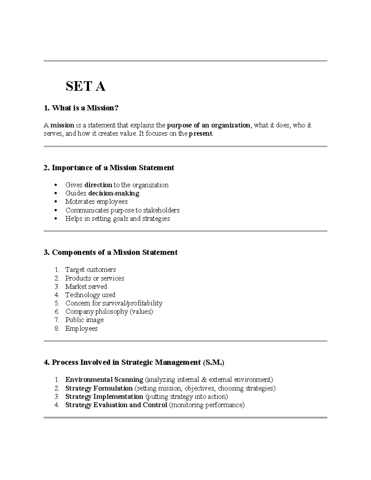 Strategic Management 1: Understanding Mission, Policies, and Strategies ...