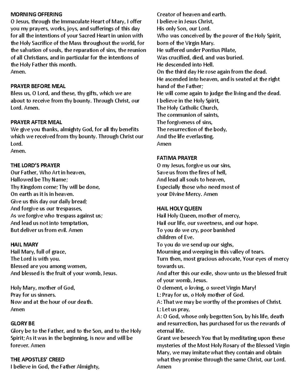 Basic Prayers for Daily Devotion - N/A - Studocu