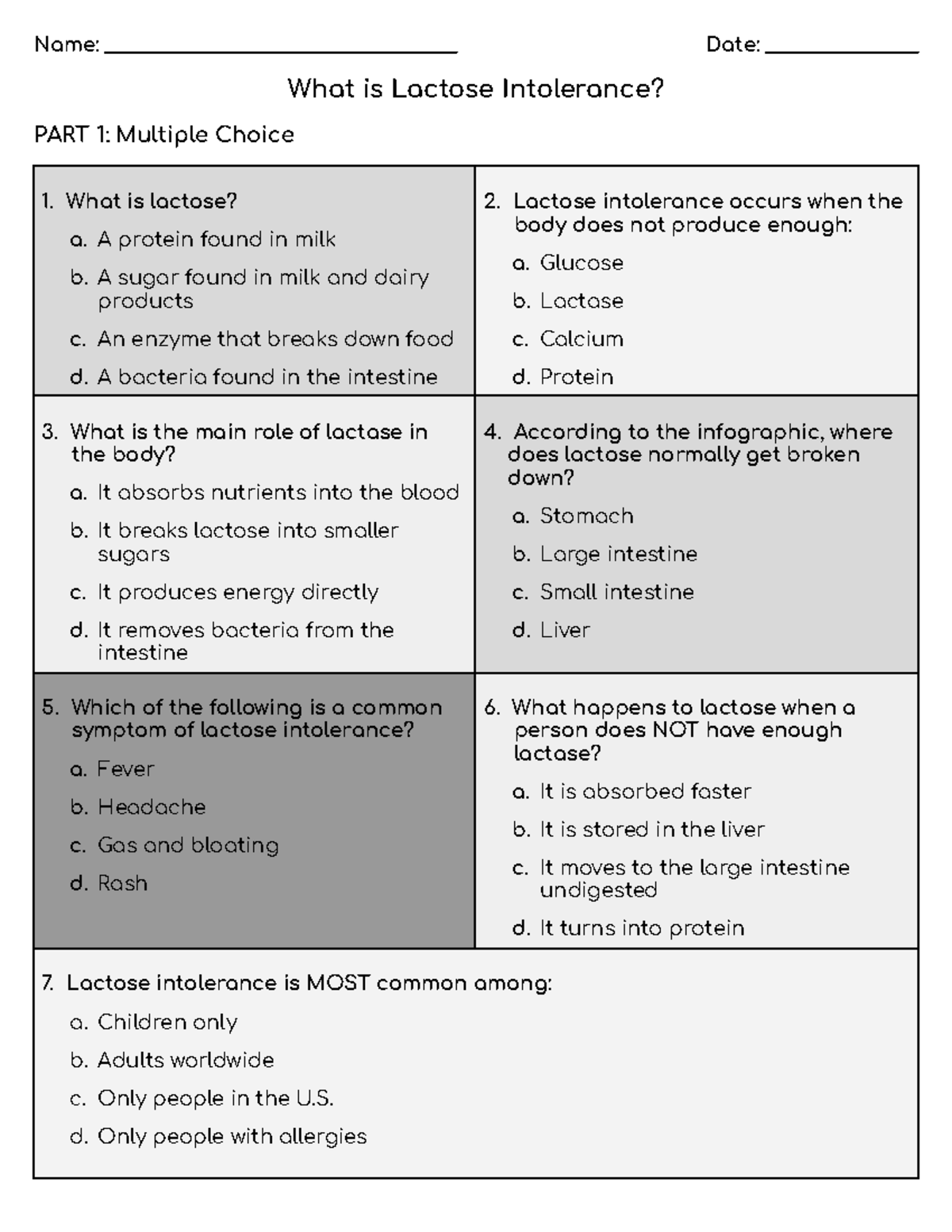 Lactose Intolerance Overview: MCQs & Comprehension Questions - Studocu