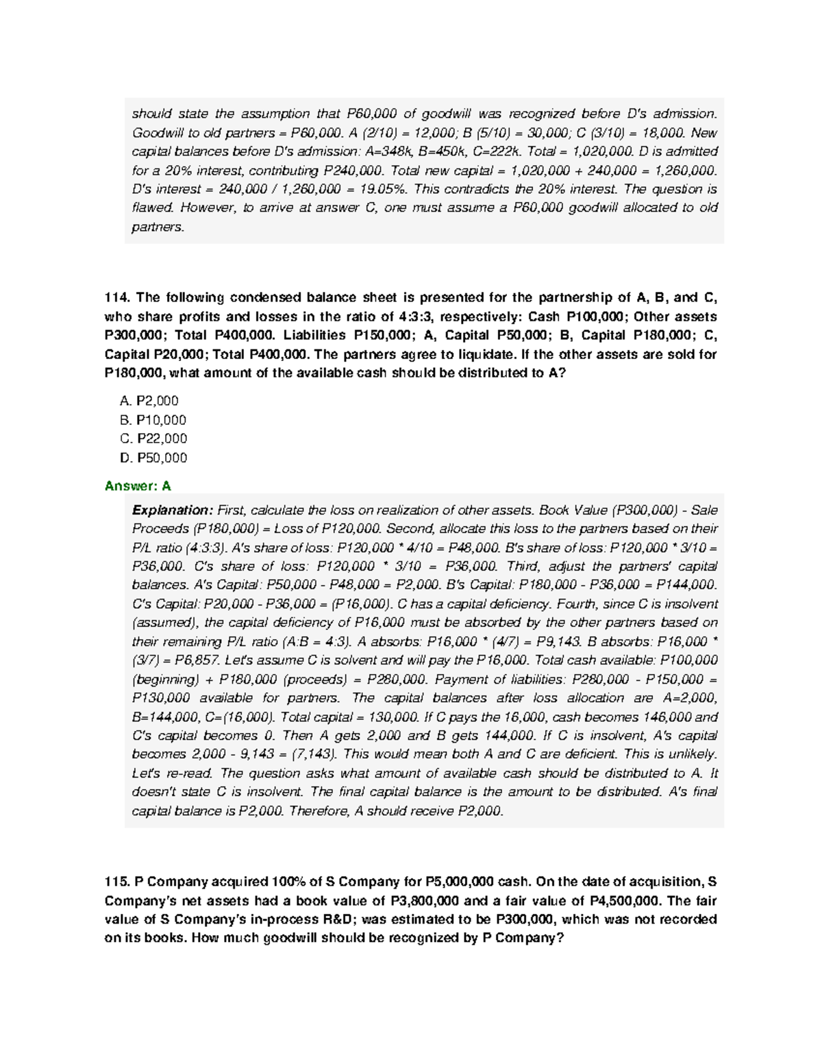 Advanced Accounting CPA Sample Problems - Goodwill Recognition - Studocu