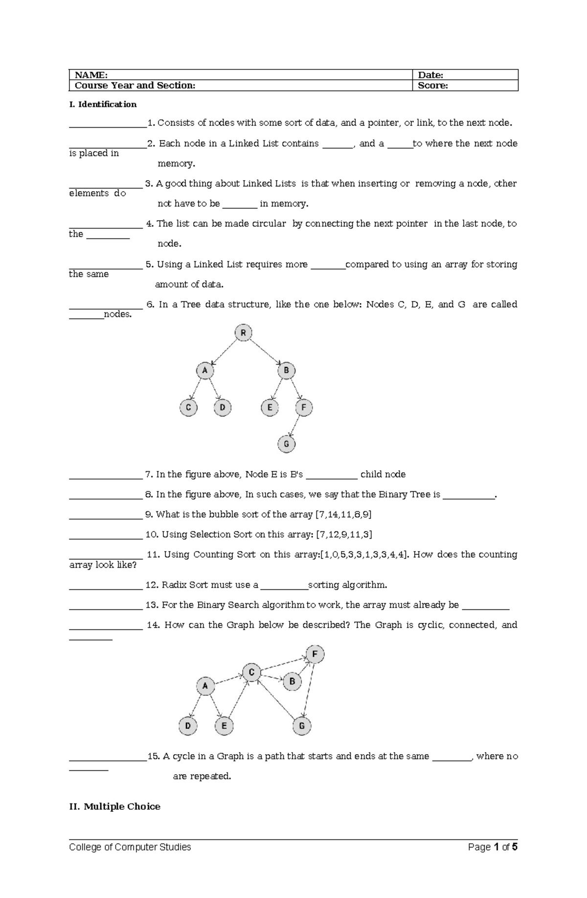 Data Structures and Algorithms - Final Exam Review - Studocu