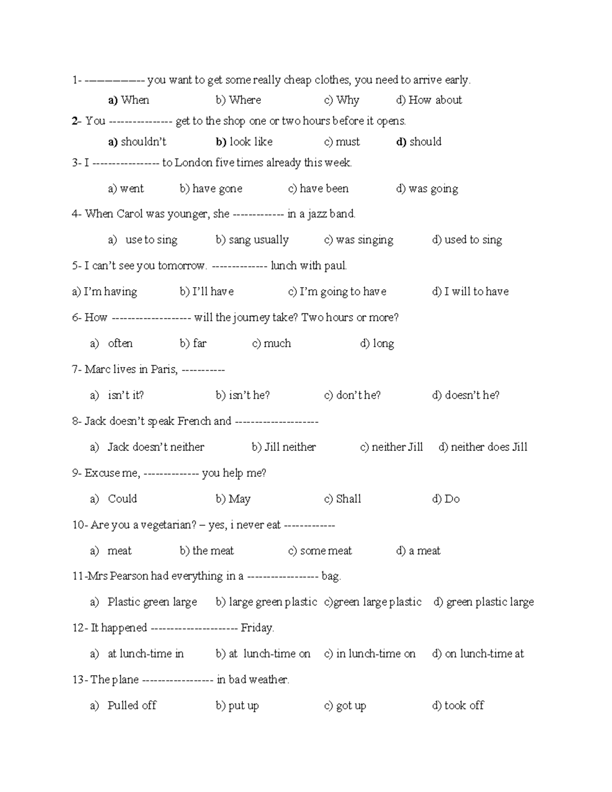 English Grammar Quiz: Structure & Vocabulary Practice - Studocu