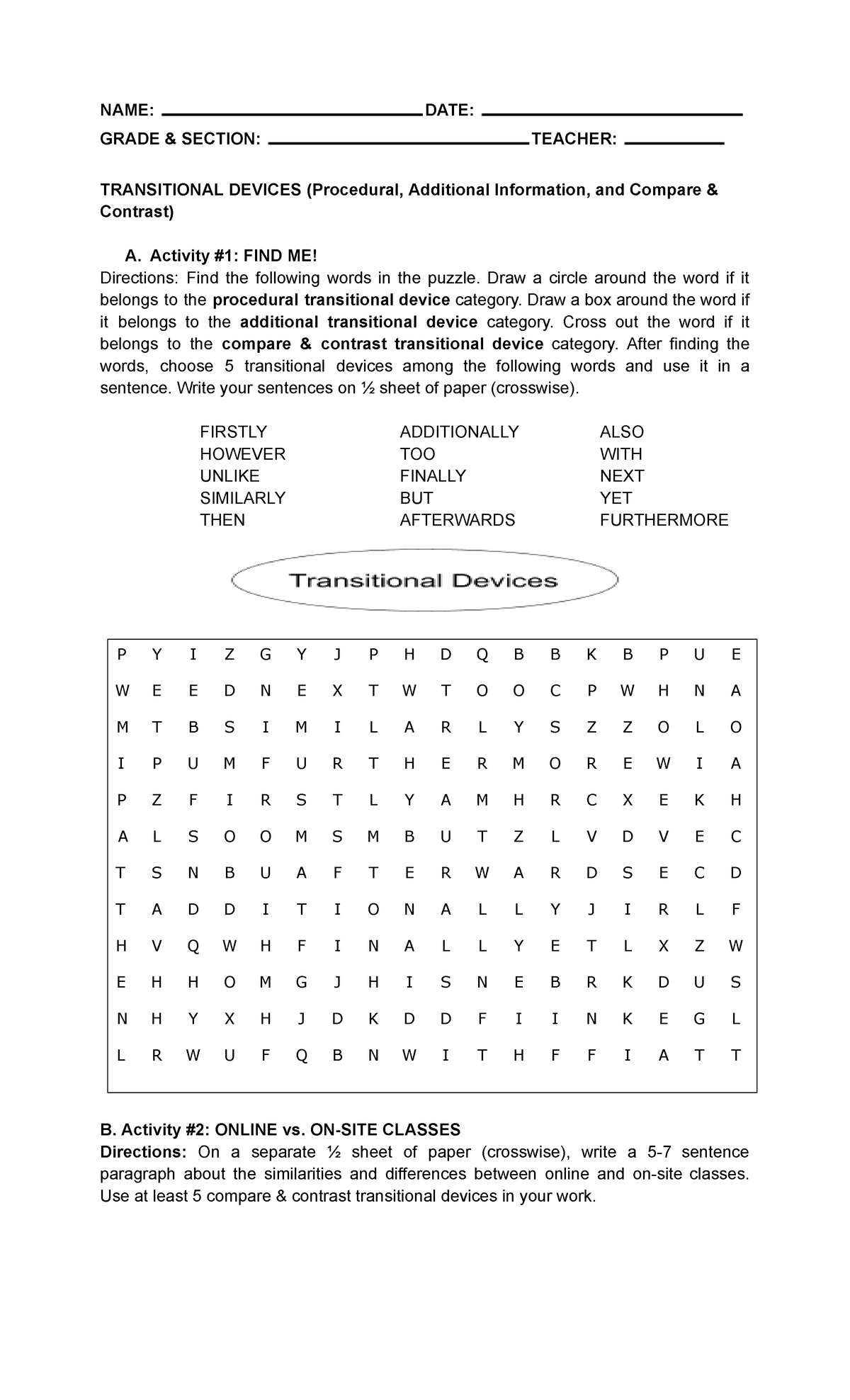 (3 03 25) Activity Transitional Devices LIM - NAME: DATE: GRADE & SECTION: TEACHER: TRANSITIONAL ...