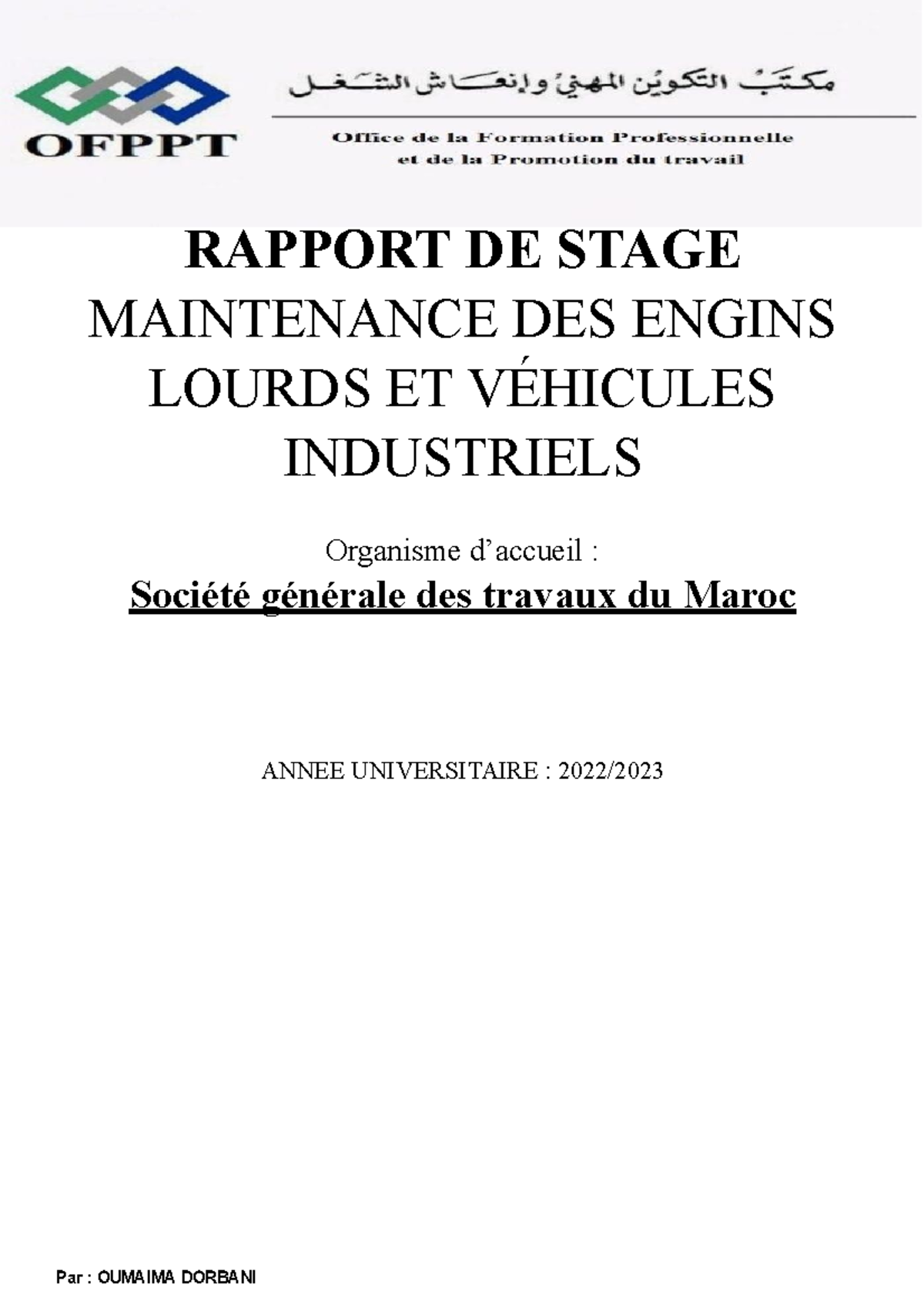 Page De Garde Rapport De Stage Ofppt Word Telecharger Rapport De Stage