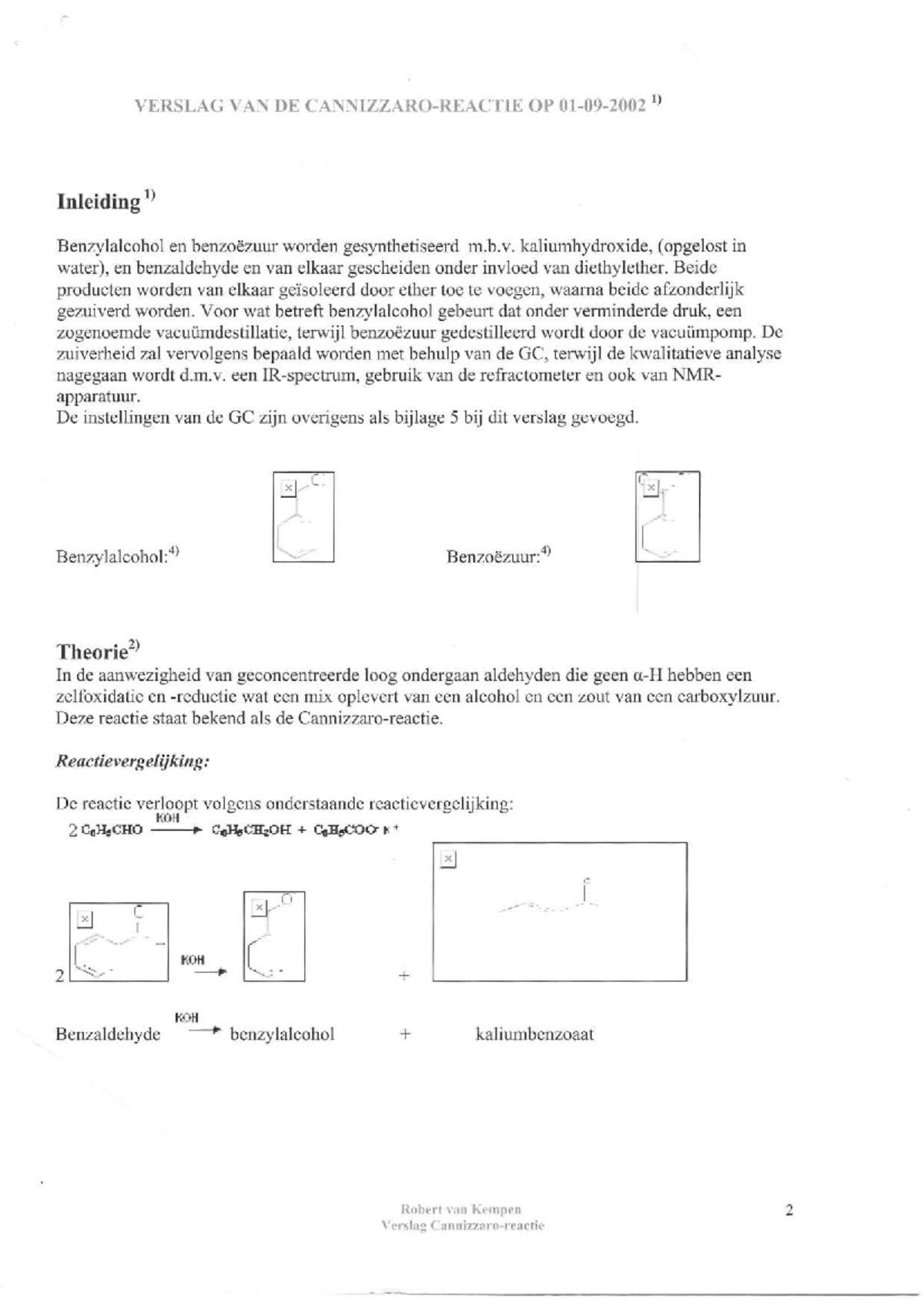 Verslag van de Cannizzaro-reactie: Synthese van Benzylalcohol en ...