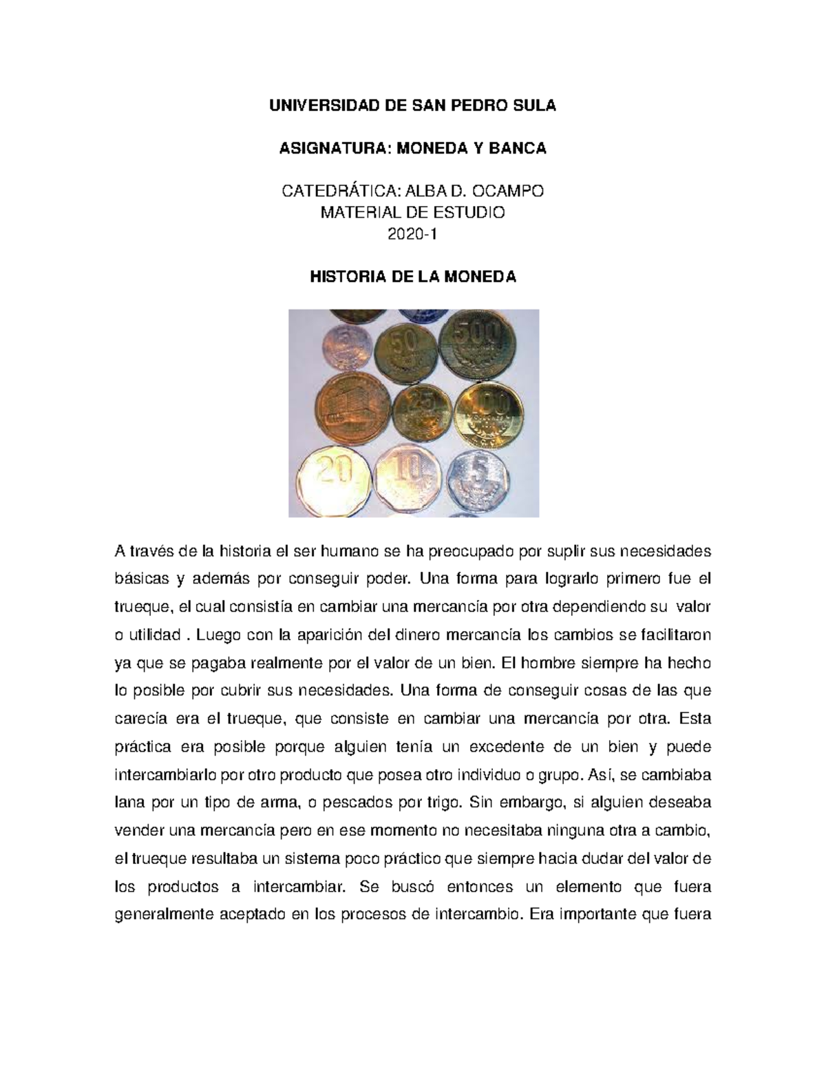Historia de la Moneda en la Asignatura de Moneda y Banca (2020) - Studocu