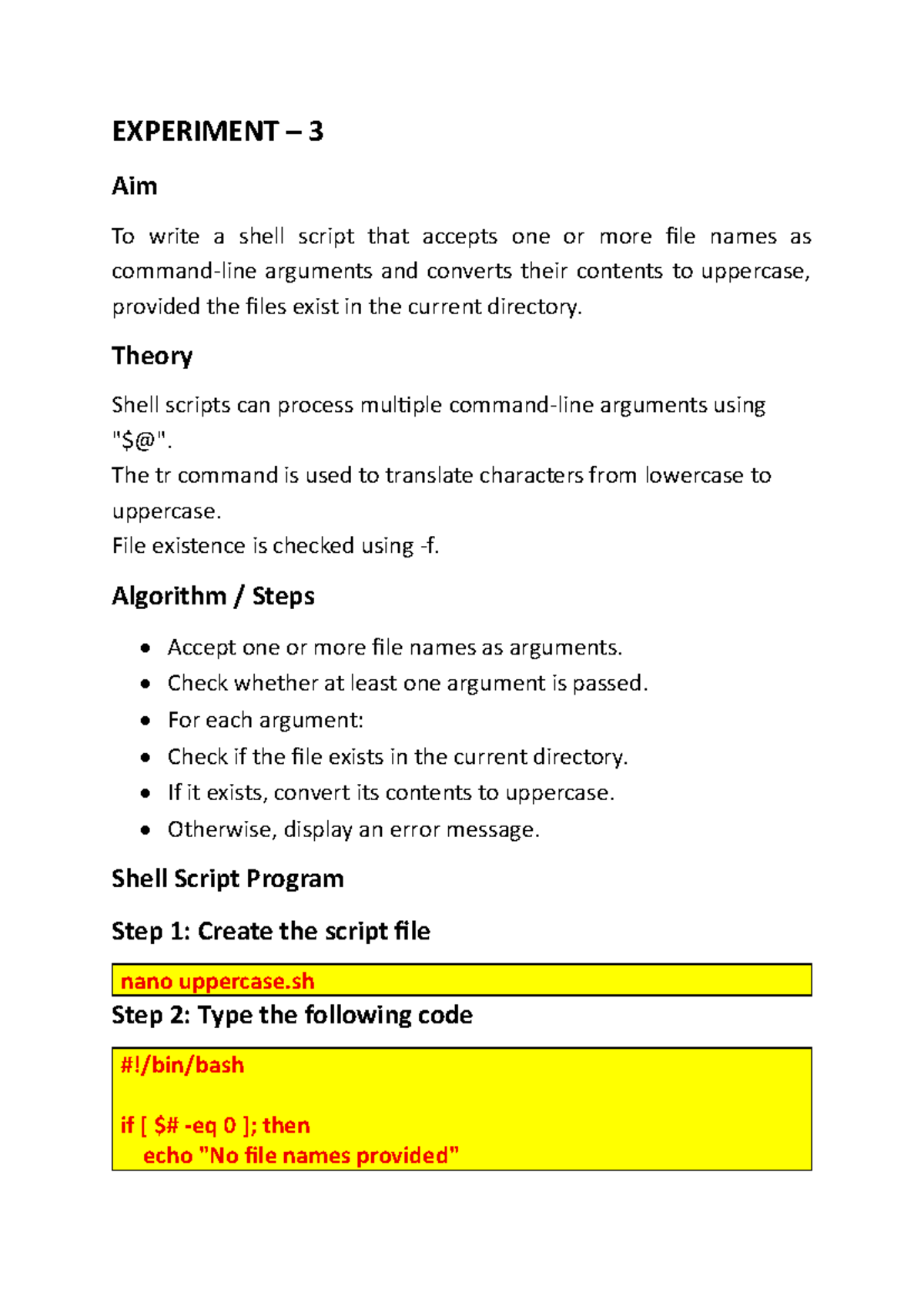Exercise 3: Shell Script to Convert File Contents to Uppercase - Studocu
