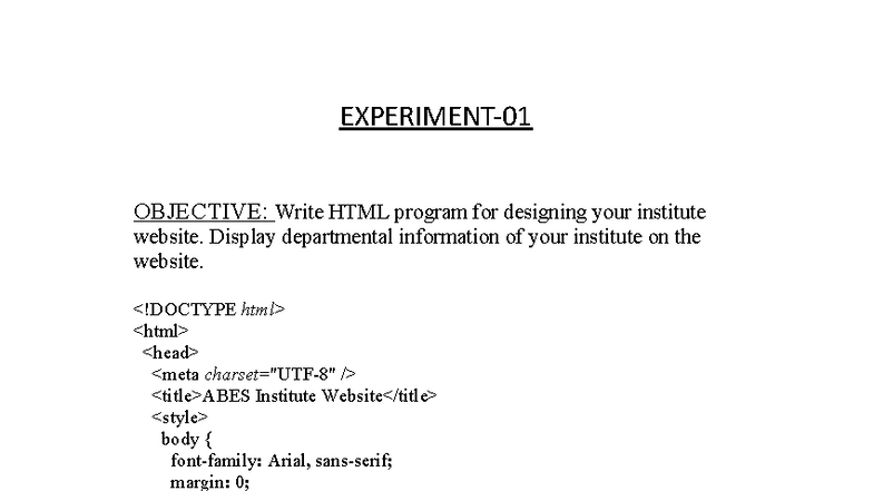 HTML Programming for Institute Website & Student Entry Form - Studocu