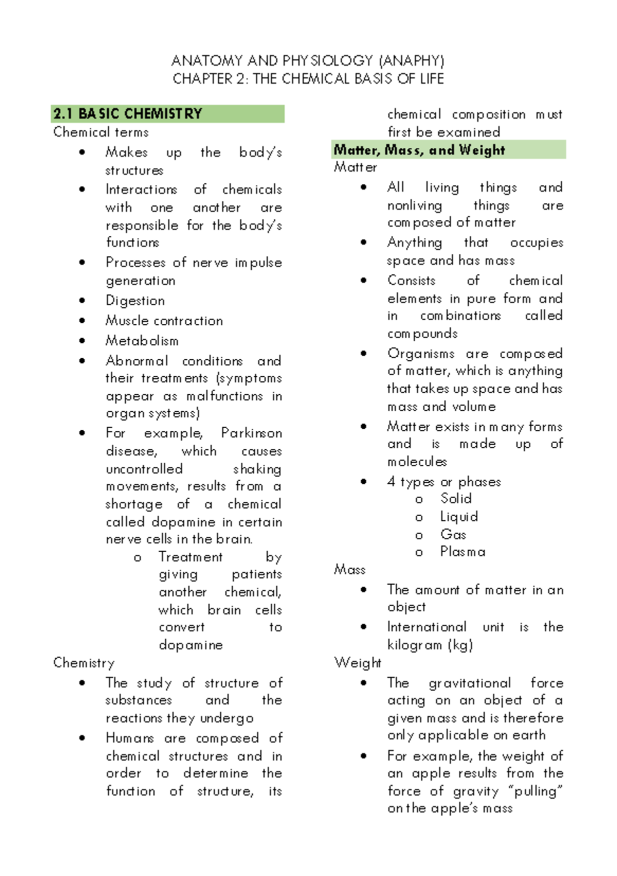 Chapter 2 THE Chemical Basis oF Life - CHAPTER 2: THE CHEMICAL BASIS OF ...