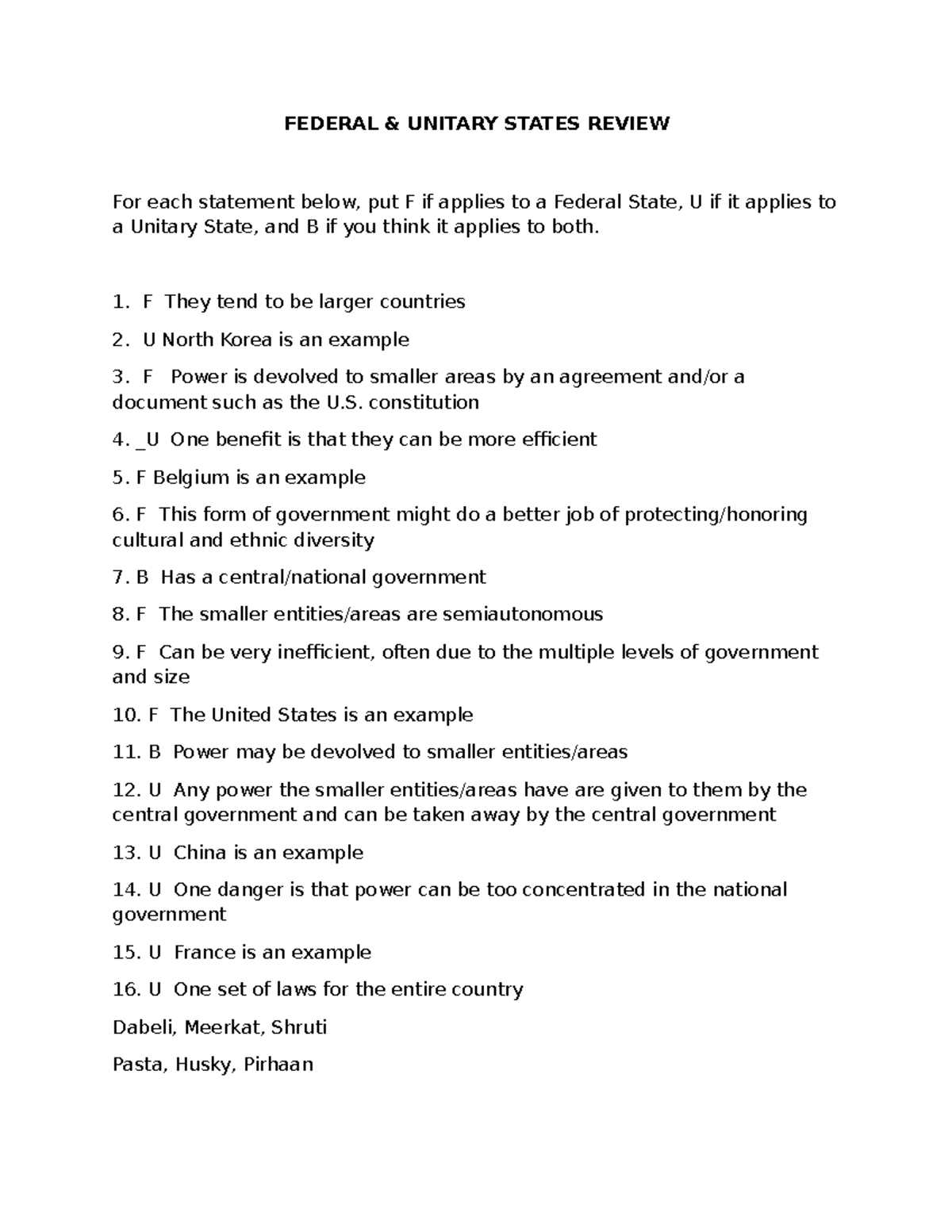 Federal Unit Review: Federal vs. Unitary States Analysis - Studocu