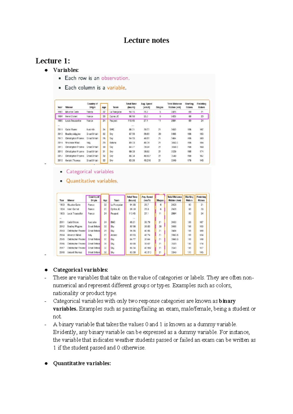 Statistics Lecture Notes: Understanding Variables and Distributions ...