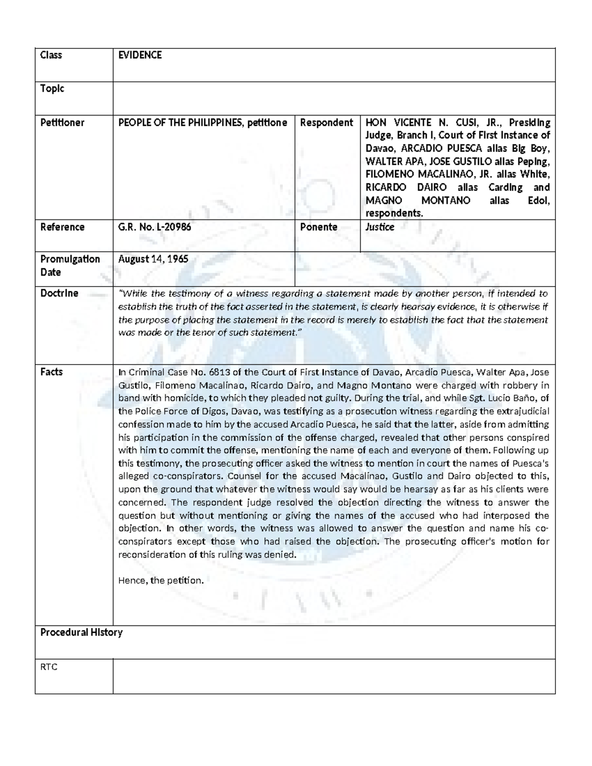 EVIDENCE Case Study: People of the Philippines v. Cusi, Jr. (G.R. No ...