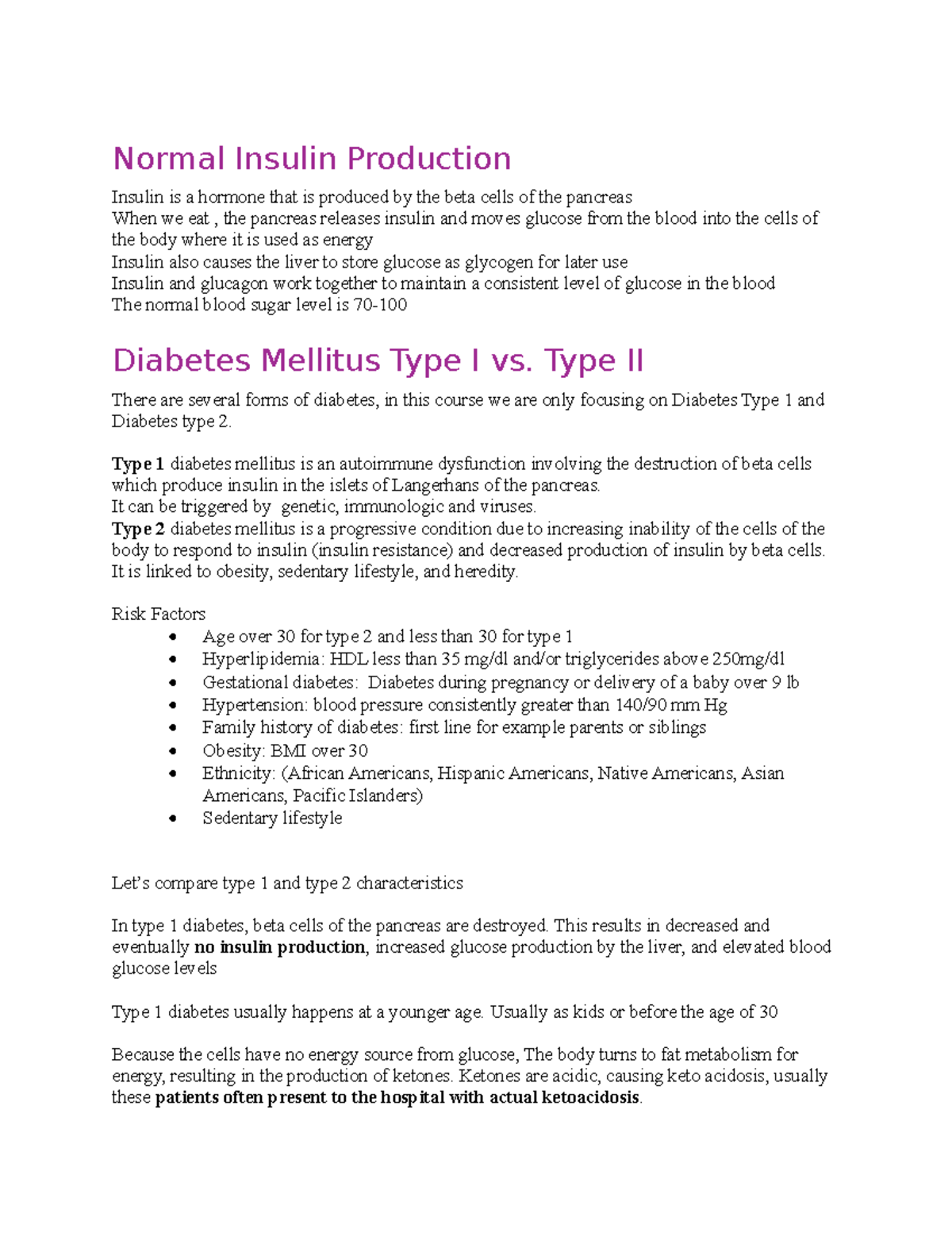 Diabetes Lecture Notes (Spring I 2025-1): Understanding Types ...