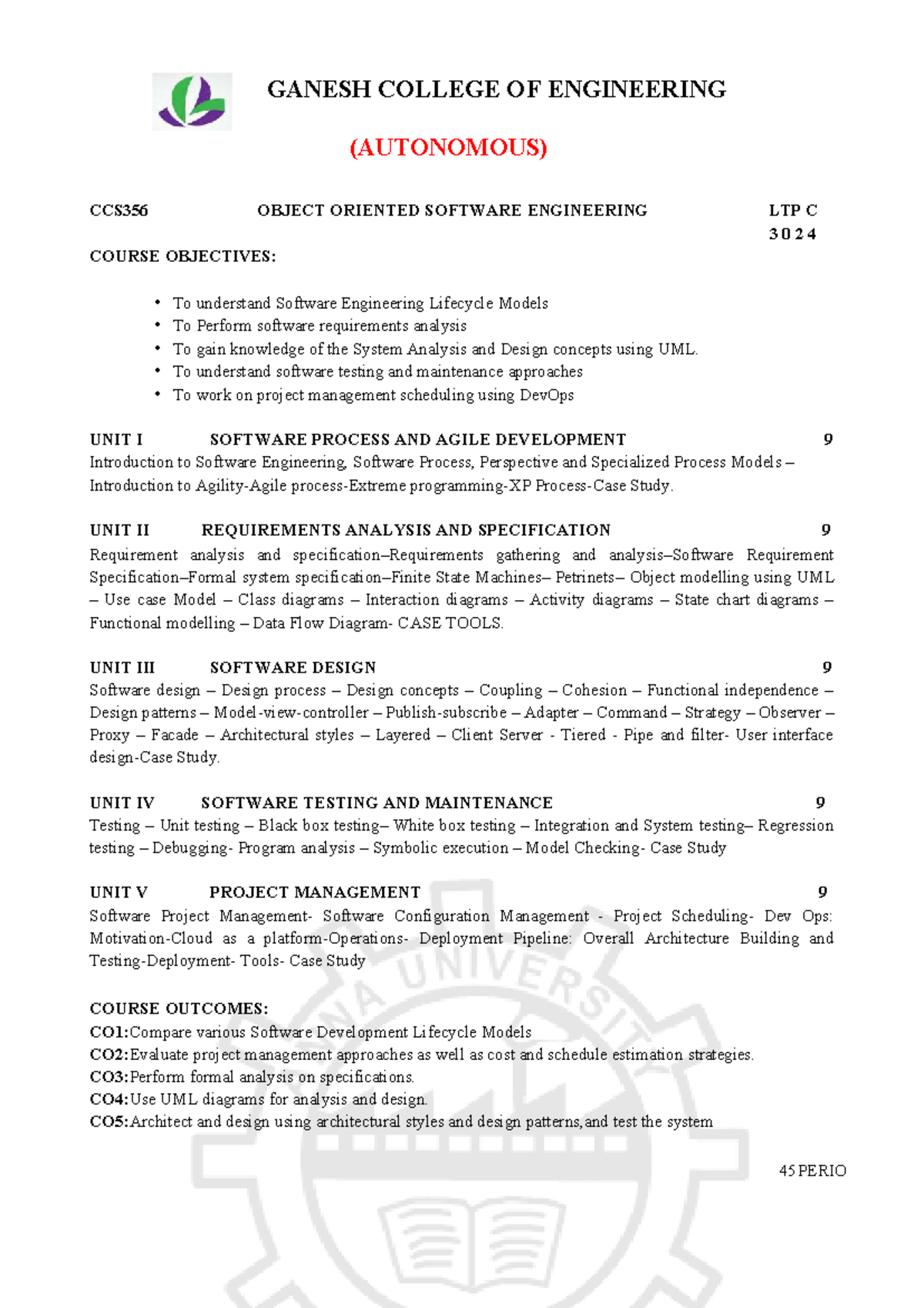 CCS356 OOSE Lecture Notes: Software Engineering Concepts and Practices ...
