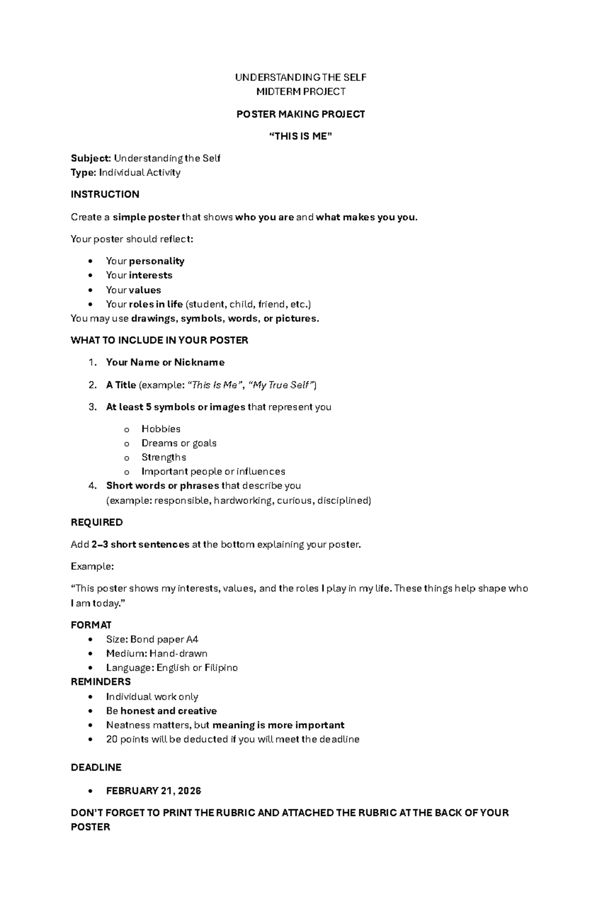 Understanding The Self Midterm Project Poster Guidelines Studocu