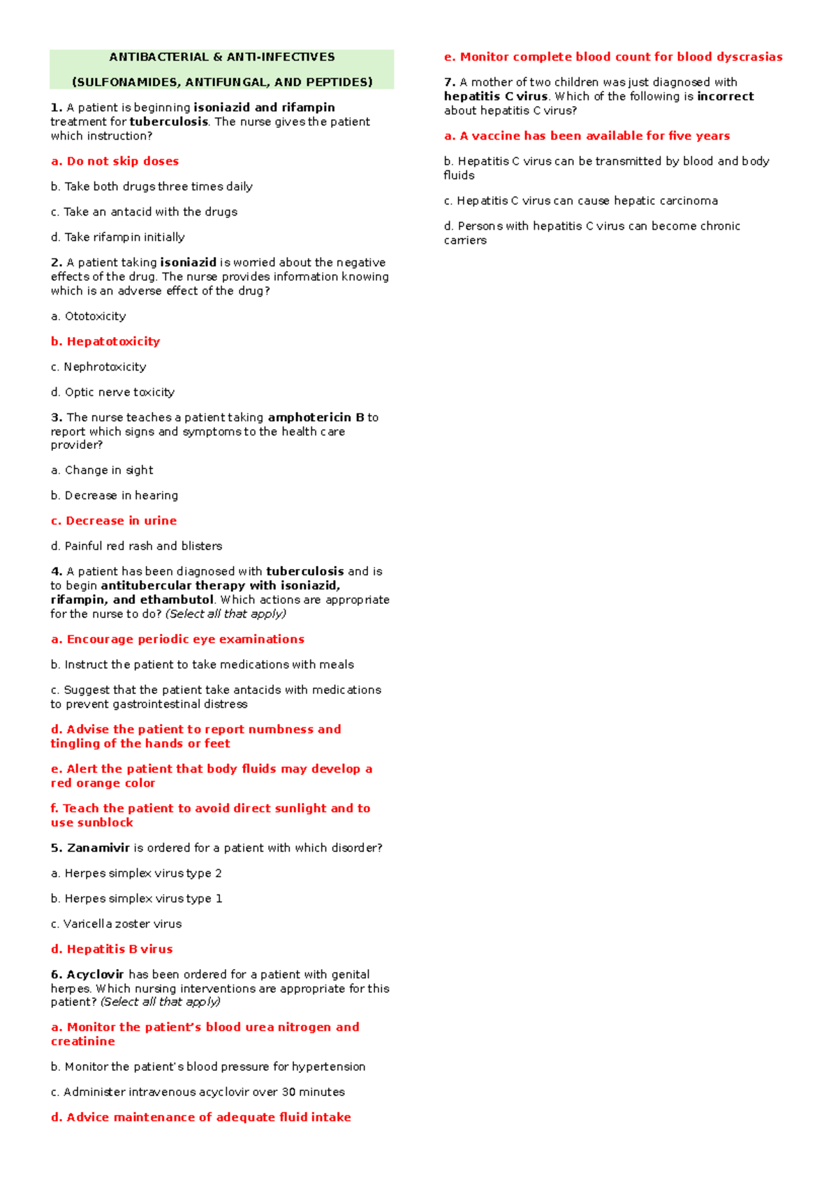 Module 16 - Sample Questions on Antibacterial Treatments and Nursing ...