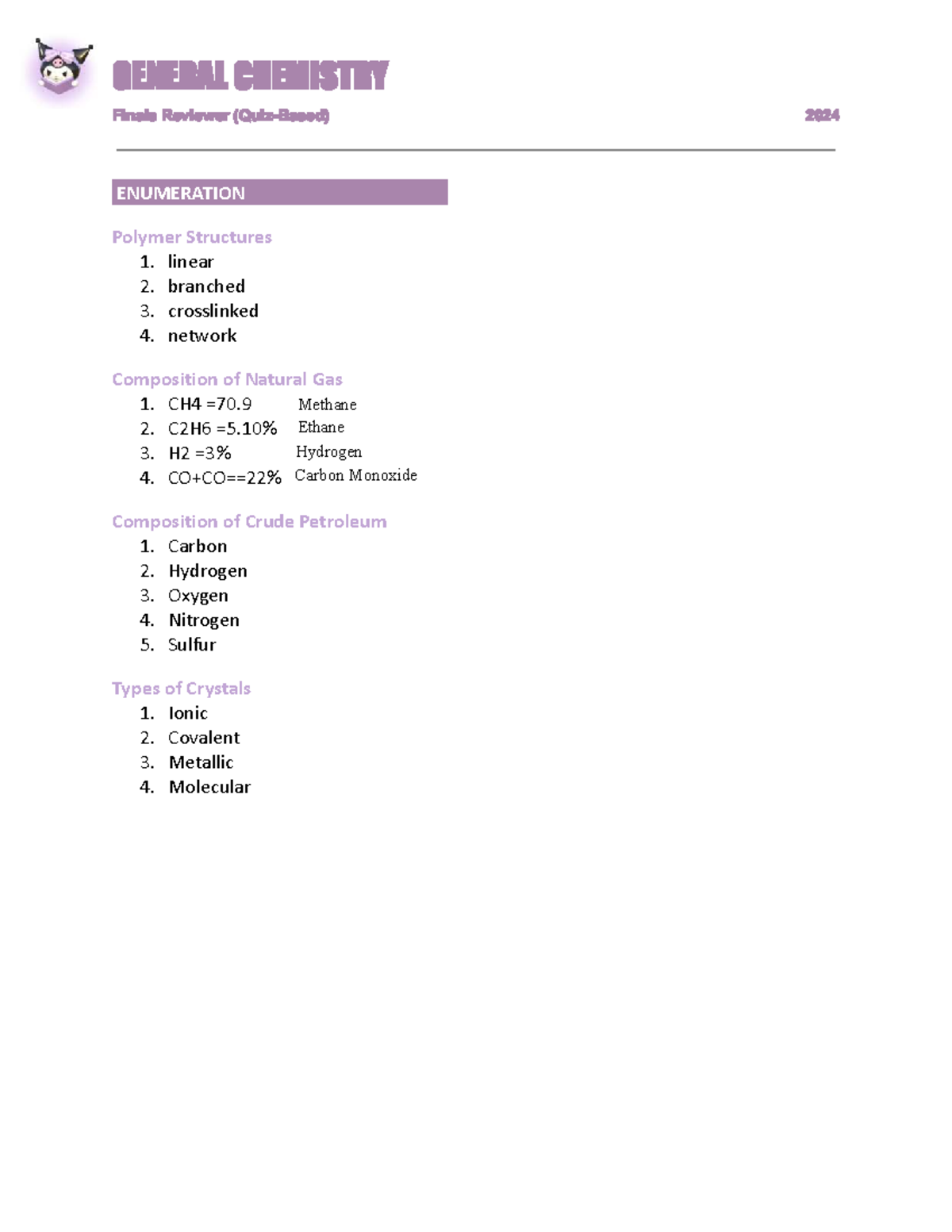 Chem 101: Finals Reviewer for General Chemistry (Quiz-Based) 2024 - Studocu