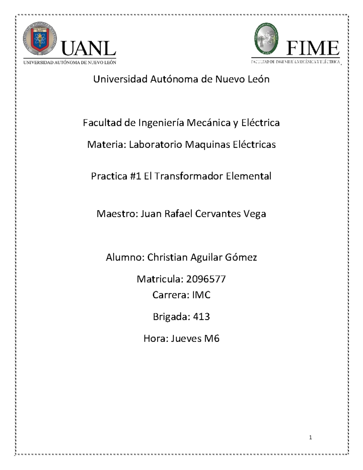 practica 2 maquinas electricas - 1 Universidad Autónoma de Nuevo León Facultad de Ingeniería ...