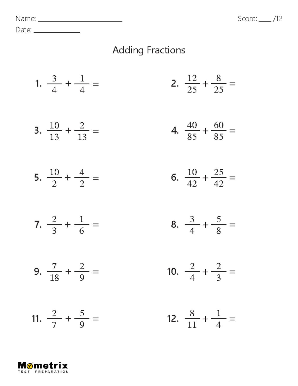 Adding and Subtracting Fractions Worksheets (Math 101) - Studocu