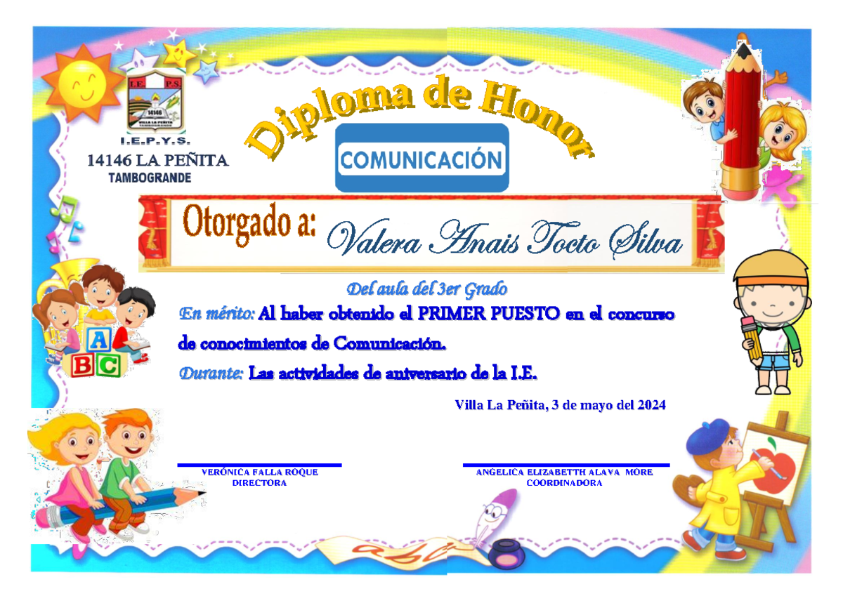 Modelos de diplomas para estudiantes del nivel primario editables 2024 ...