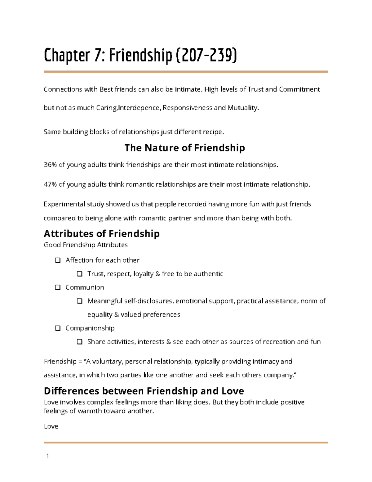 Ch. 7 Notes - The Nature and Importance of Friendship - Studocu