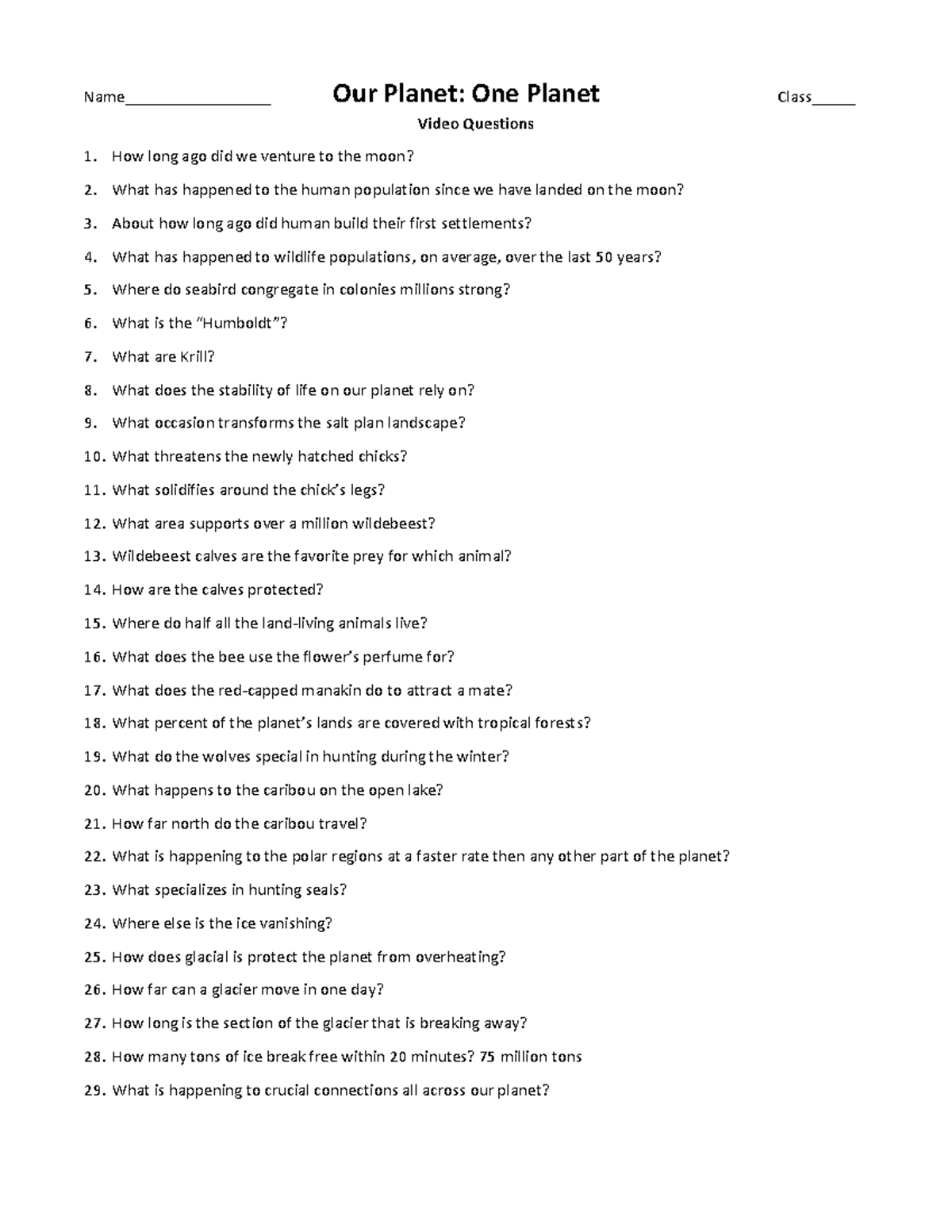 Our Planet: One Planet Video Guide Questions and Insights - Studocu