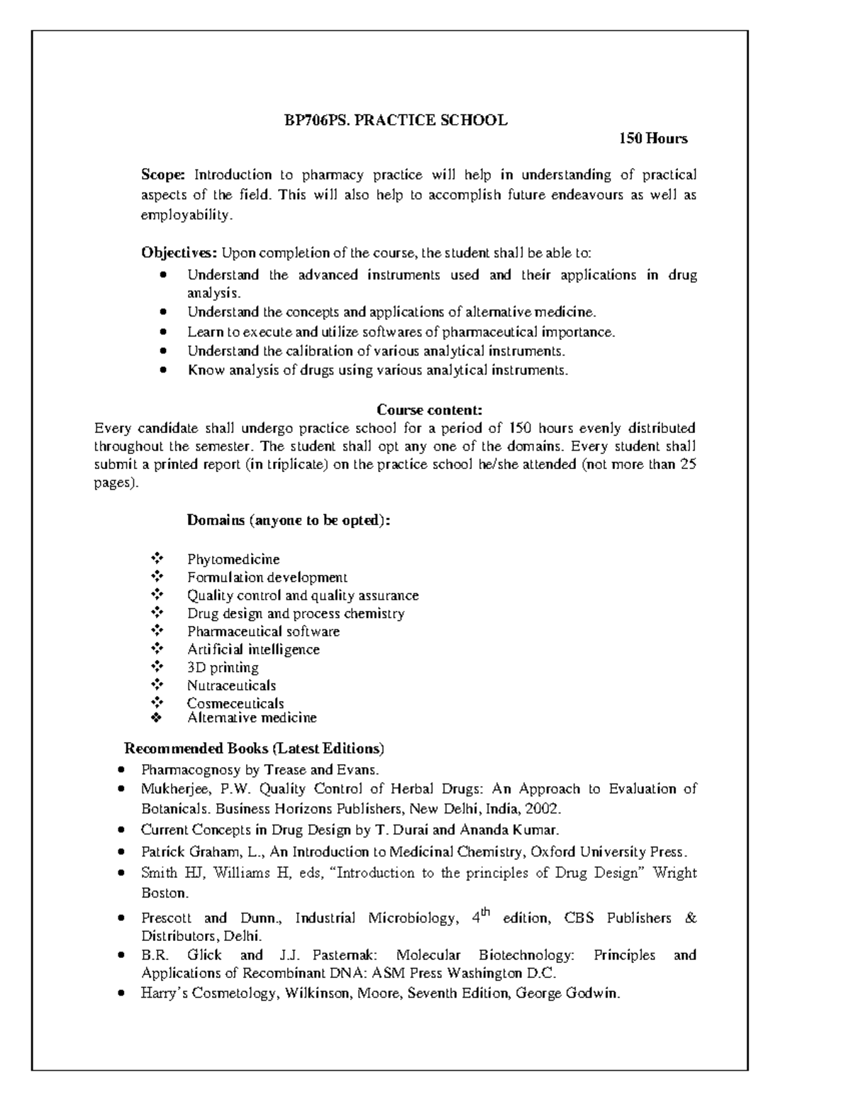 BP706PS. Practice School 150 Hours: Pharmacy Practice Overview - Studocu