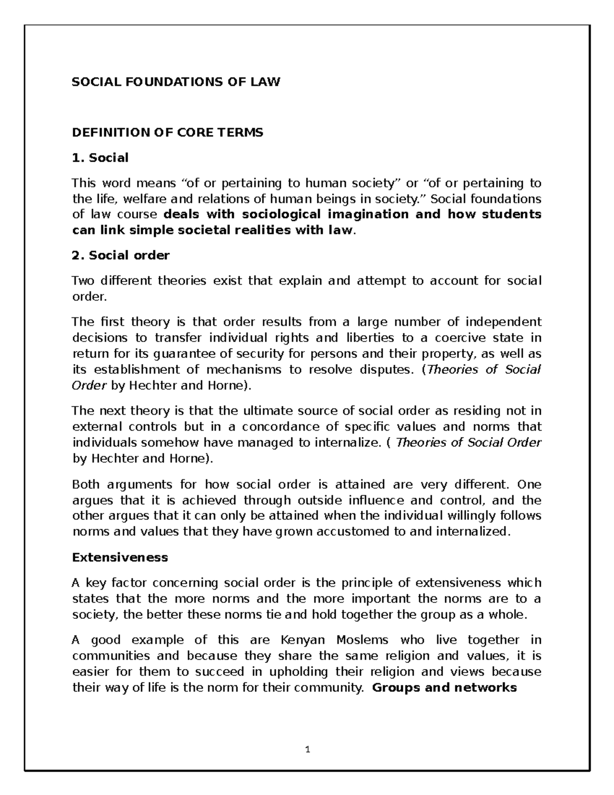 SOCIAL FOUNDATIONS OF LAW: CORE TERMS AND CONCEPTS - Studocu