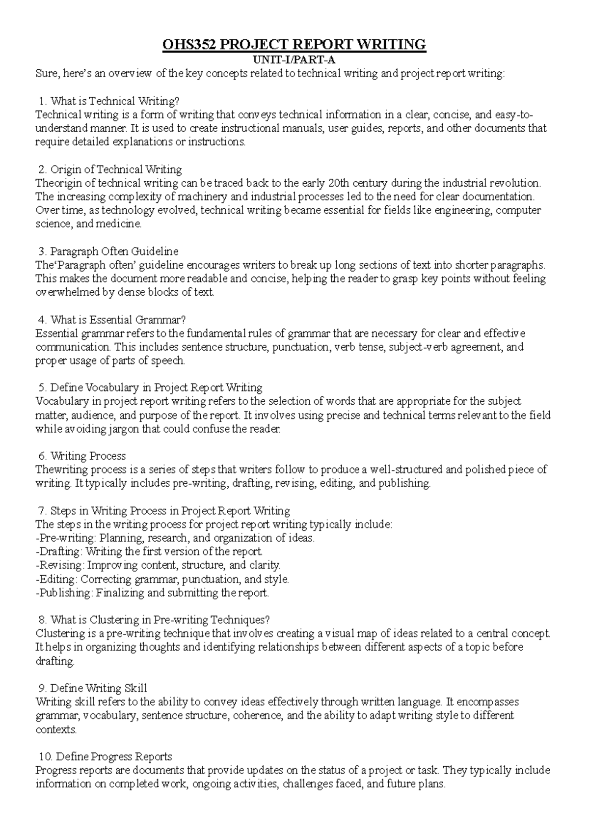 OHS352 Technical Writing & Project Report Overview Guide - Studocu