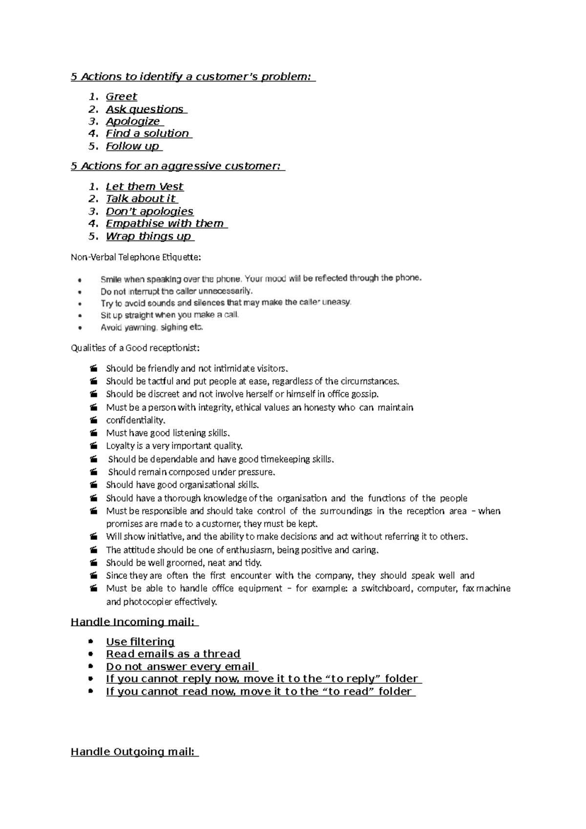BOA 1 Final Notes: Customer Service & Office Skills Guide - Studocu