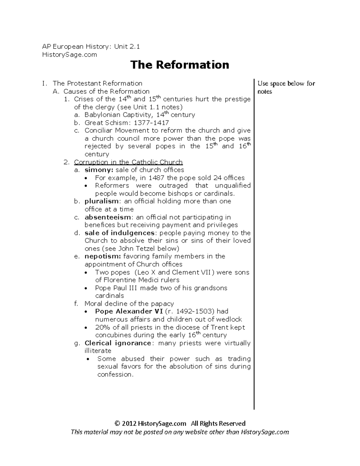 AP European History: Unit 2 - Notes on the Reformation - Studocu