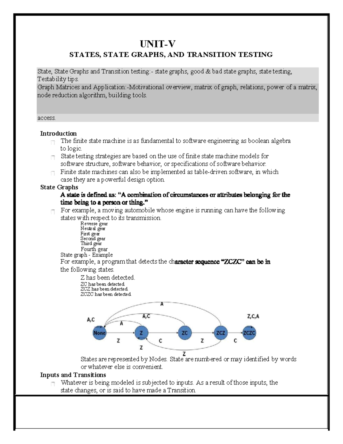 Unit 5 Notes: States, State Graphs, and Transition Testing - Studocu
