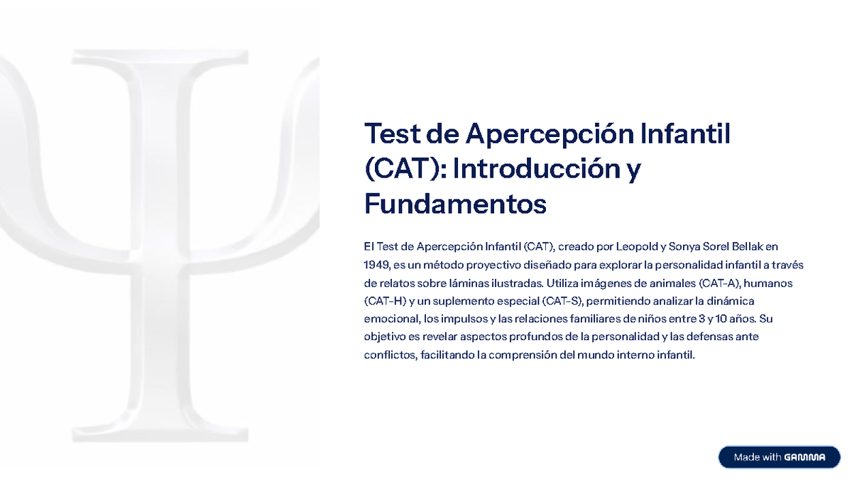 Test de Apercepción Infantil (CAT): Fundamentos y Análisis - Studocu