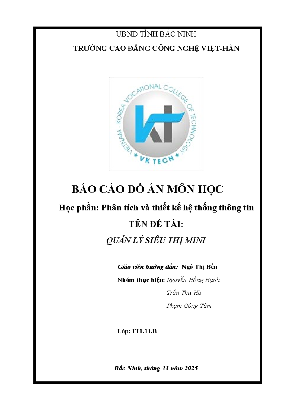 BC Đồ án MH Phân tích và Thiết kế Hệ thống Thông tin: Quản lý Siêu thị ...