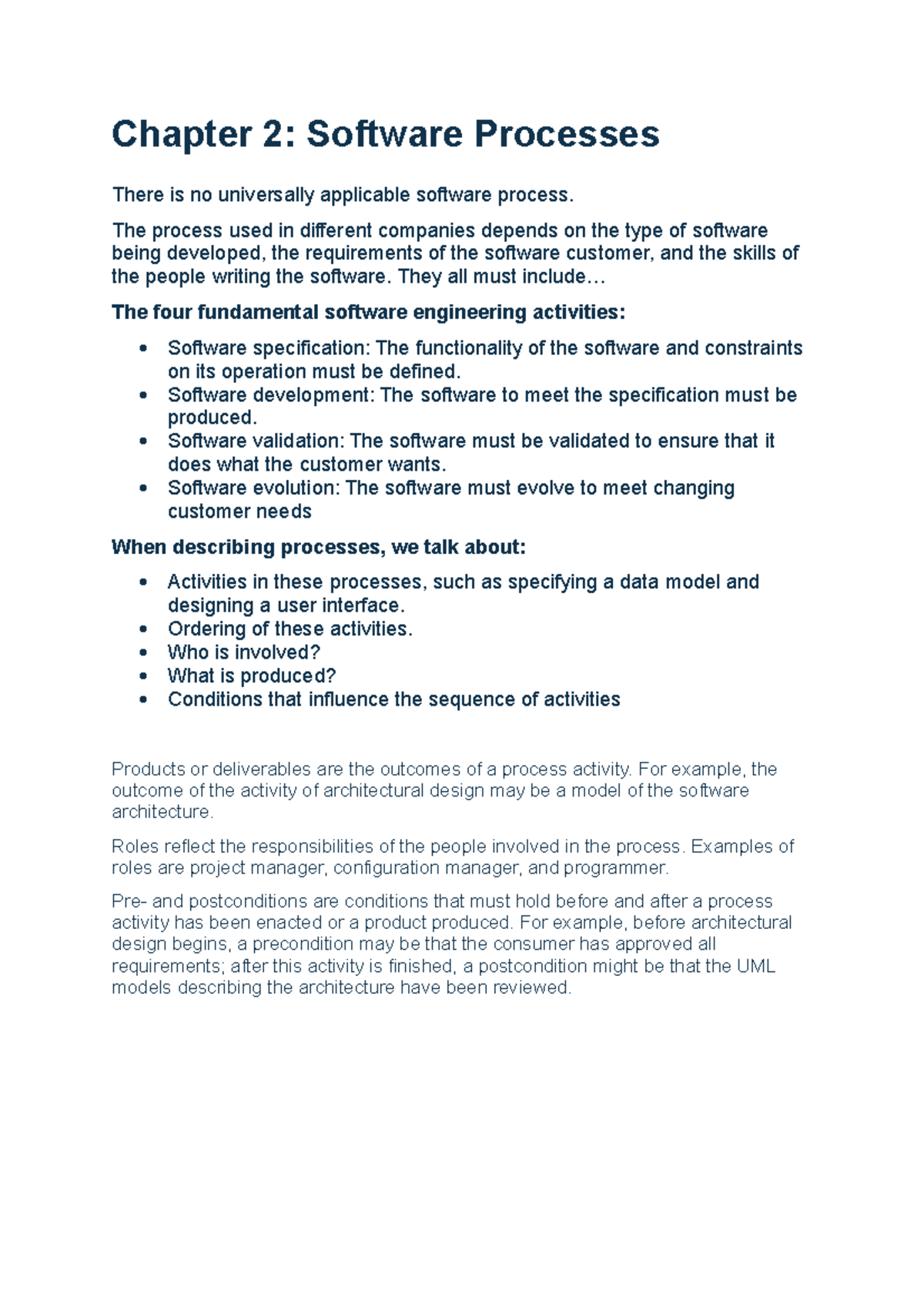 Chapter 2 - Software Processes: Overview and Key Activities - Studocu