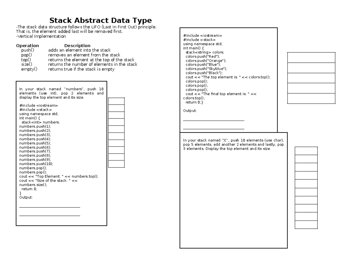 Stack Abstract Data Type - That is, the element added last will be ...