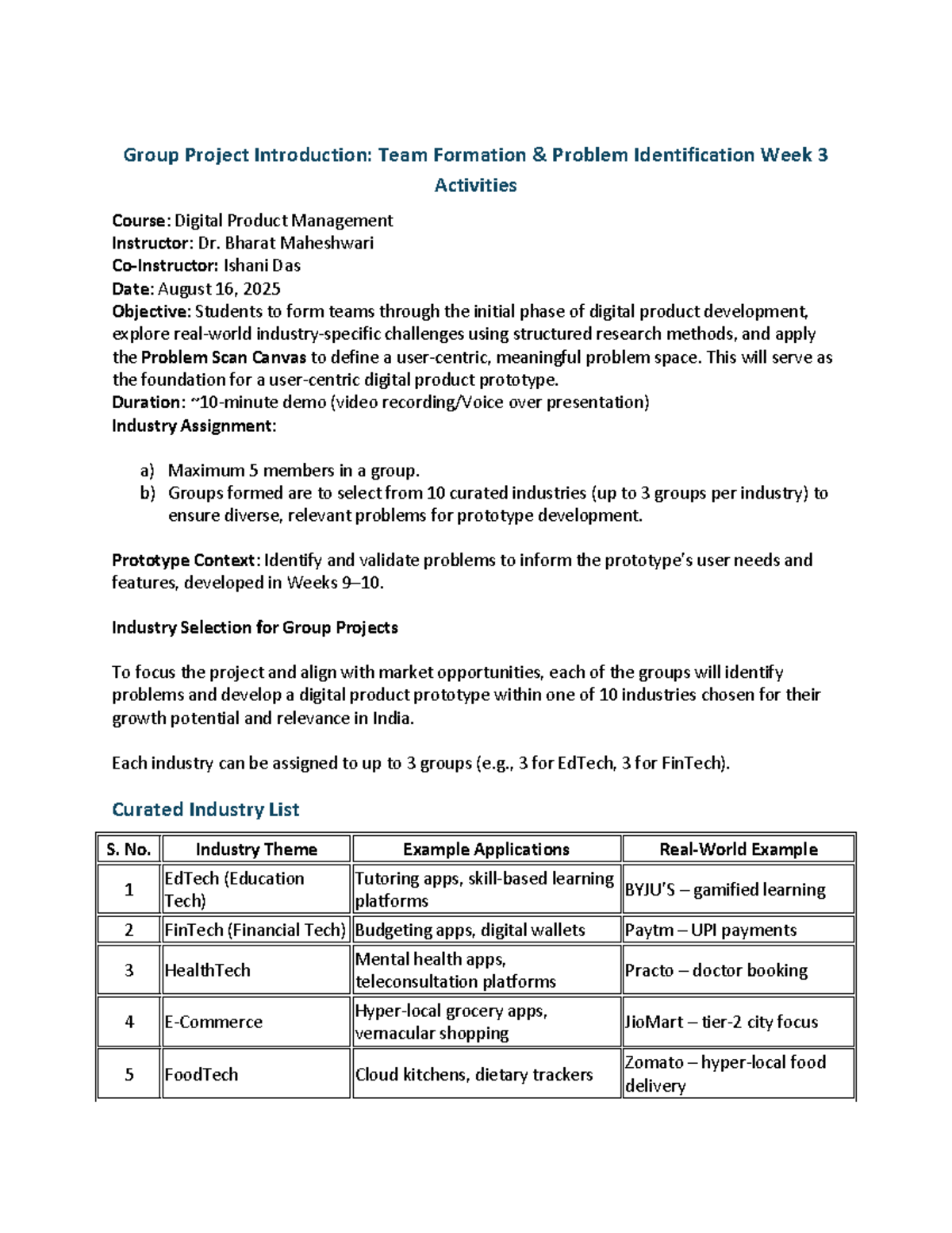 Digital Product Management Group Project: Team Formation & Problem ...