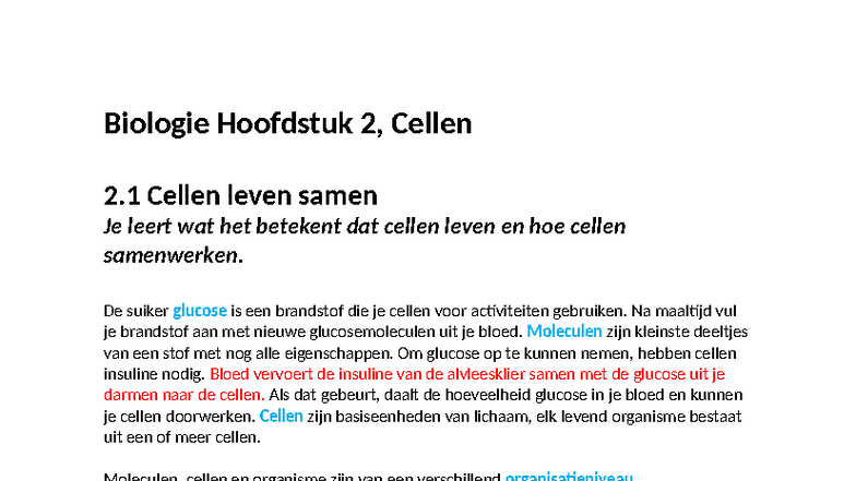 Biologie Hoofdstuk 2: Cellen en Hun Samenwerking - Studeersnel