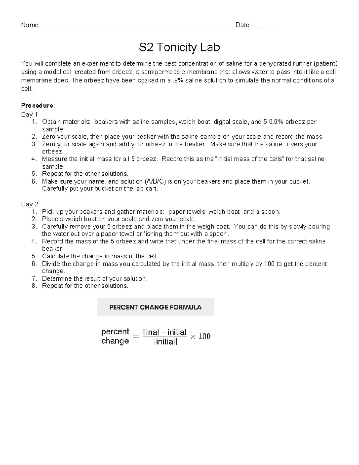 S2 Tonicity Lab: Osmosis Experiment Using Orbeez and Saline Solutions ...