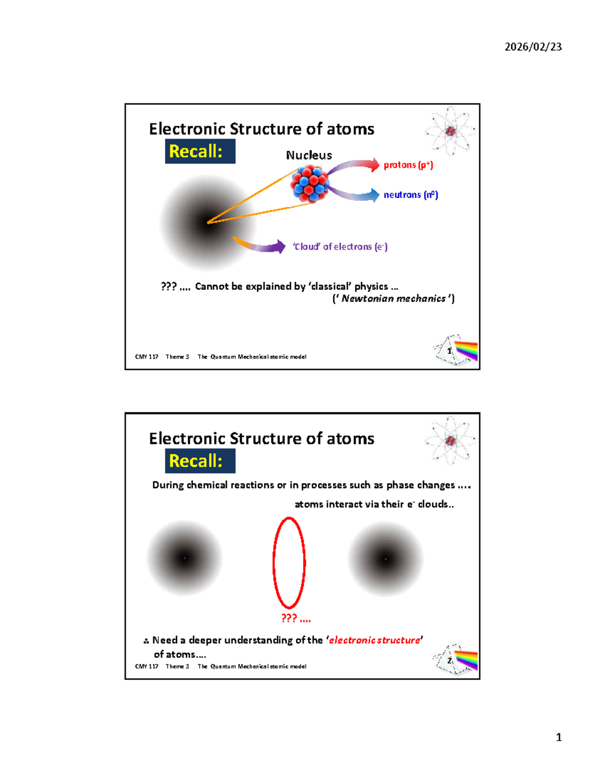 CMY 117 Final Exam Notes: Electronic Structure of Atoms - Studocu