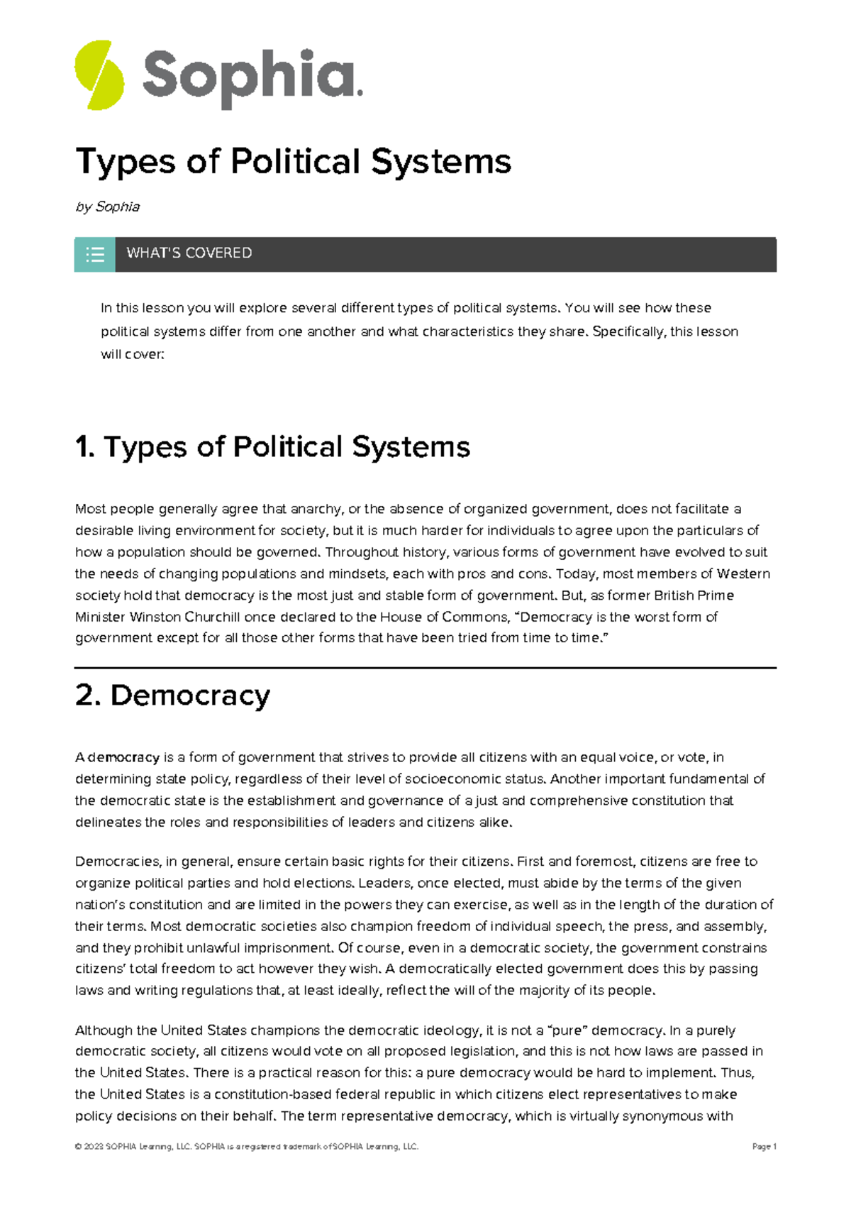 Types of Political Systems: A Comprehensive Lesson on Governance - Studocu
