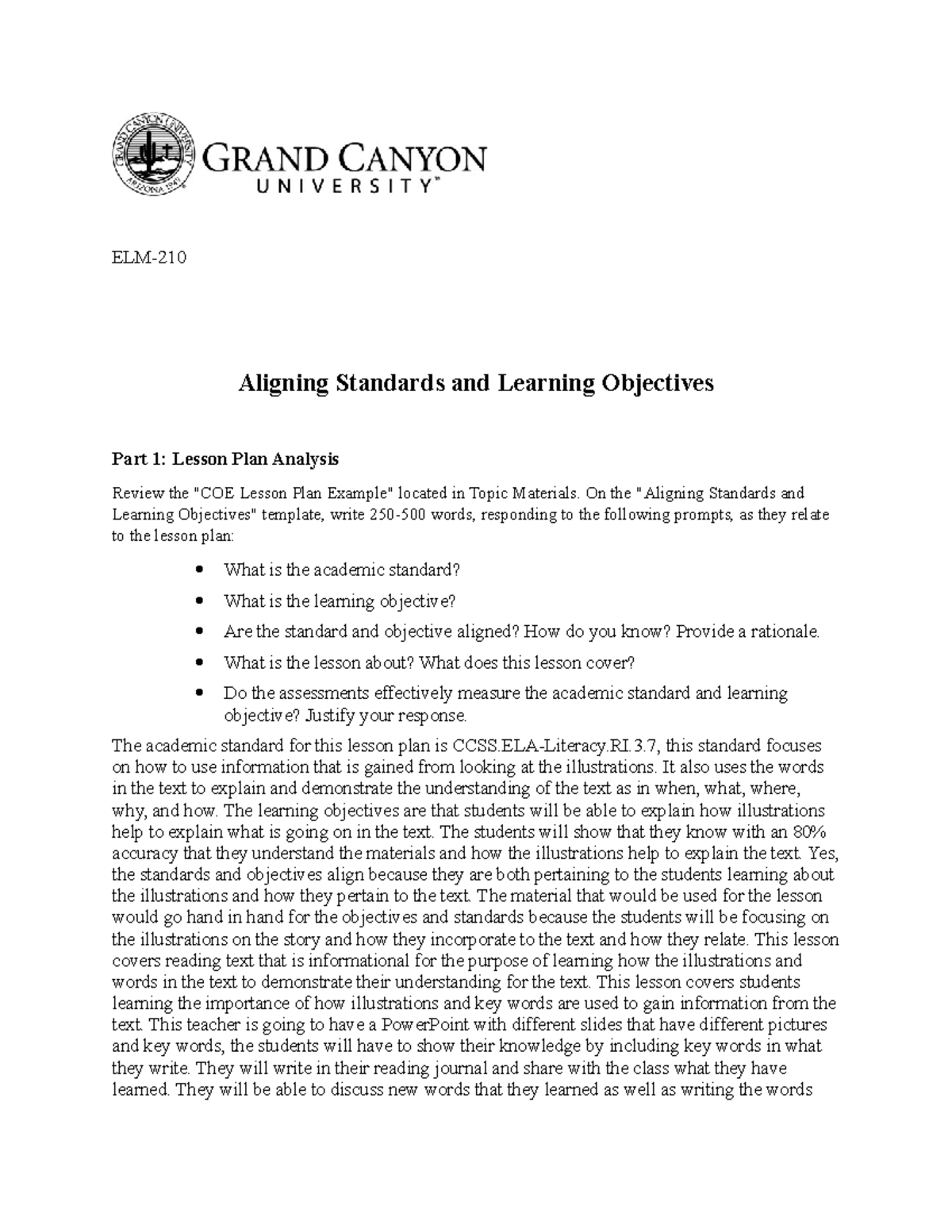 ELM-210-Week 2 Assignment - ELM- Aligning Standards and Learning ...
