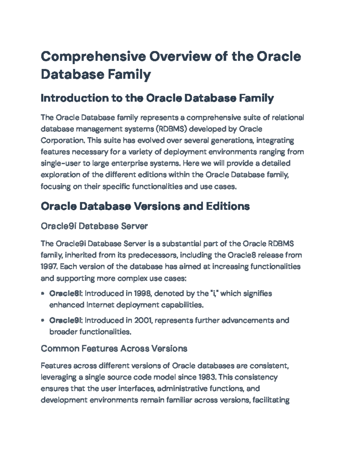 Comprehensive Overview of Oracle Database Family: Editions & Features ...
