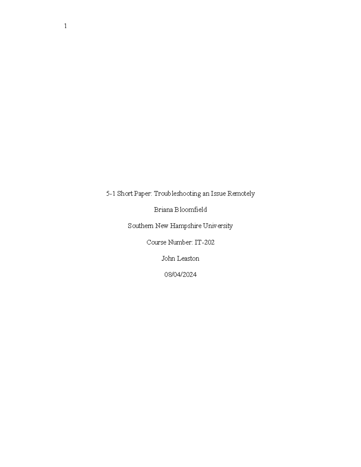 IT 5-1 Short Paper: Remote Troubleshooting of Network Issues - Studocu