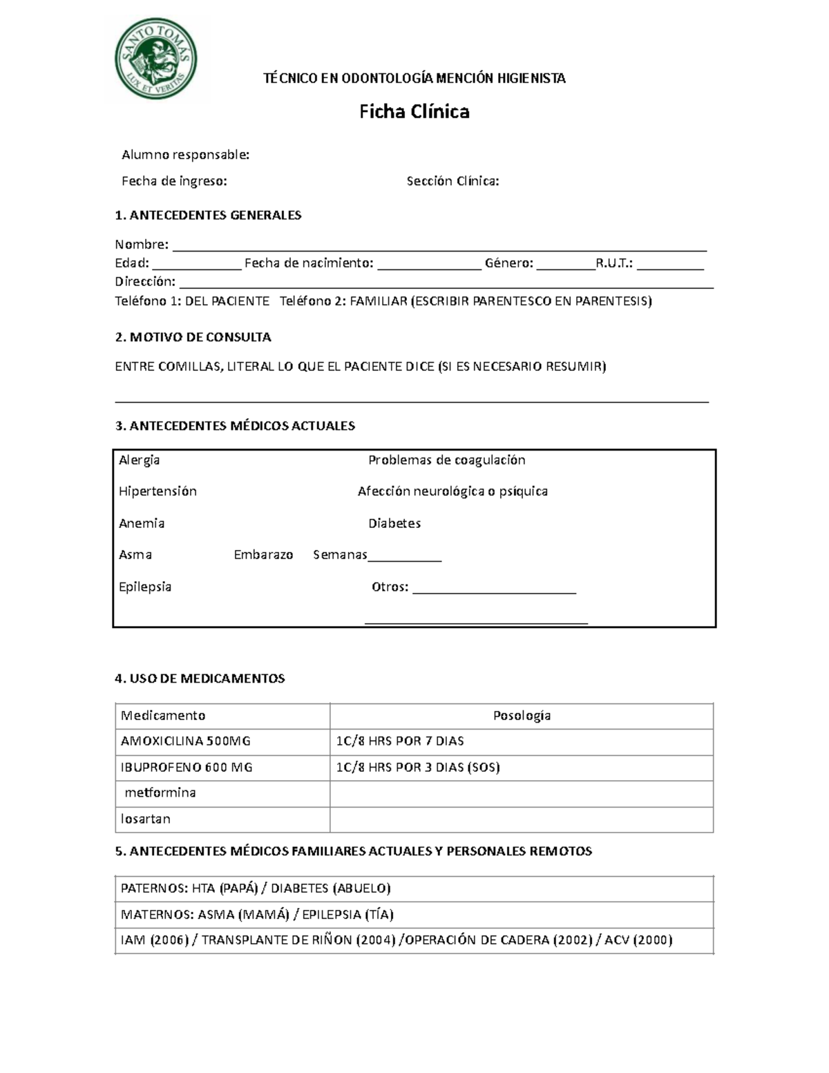 Ficha Clínica - TÉCNICO EN ODONTOLOGÍA MENCIÓN HIGIENISTA - Studocu
